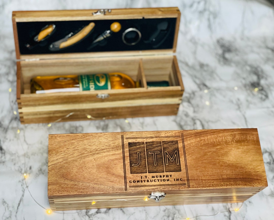 Wine Box, Wine Box Gift Set, Wine Opener, Wooden Wine Box, Anniversary ...
