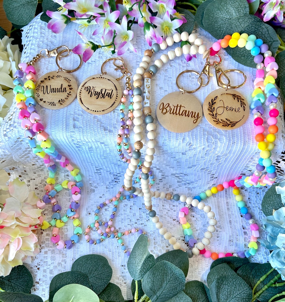 Personalized Teacher Beaded Lanyard Key or Badge Holder With Custom ...