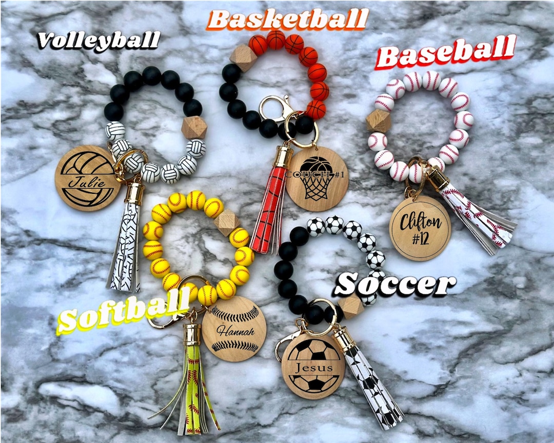 Softball Wristlet, Softball Personalized Keychain, Softball Keyring ...