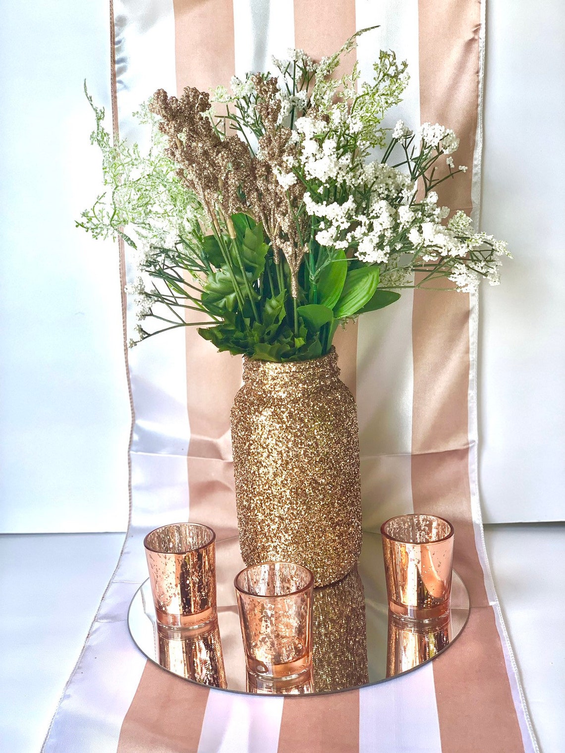 Rose Gold and White Striped Table Runner Rose Gold Wedding - Etsy