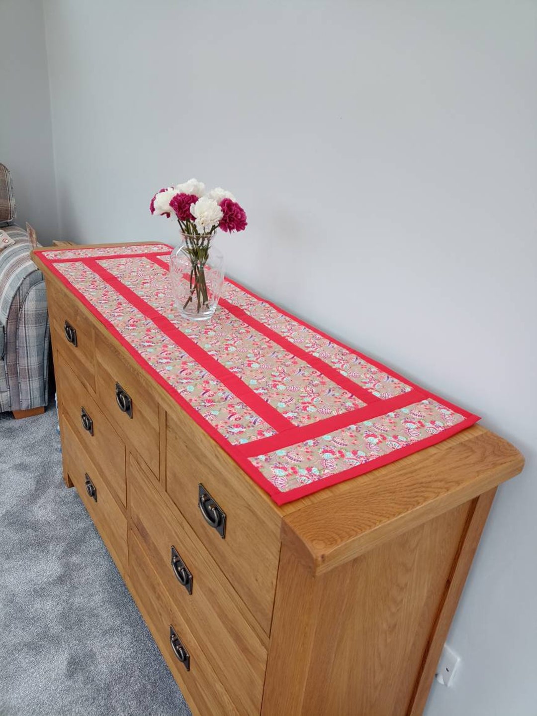 Table Runner, Quilted, Lanterns, Baubles, Red Pink & Turquoise, 49.5ins ...