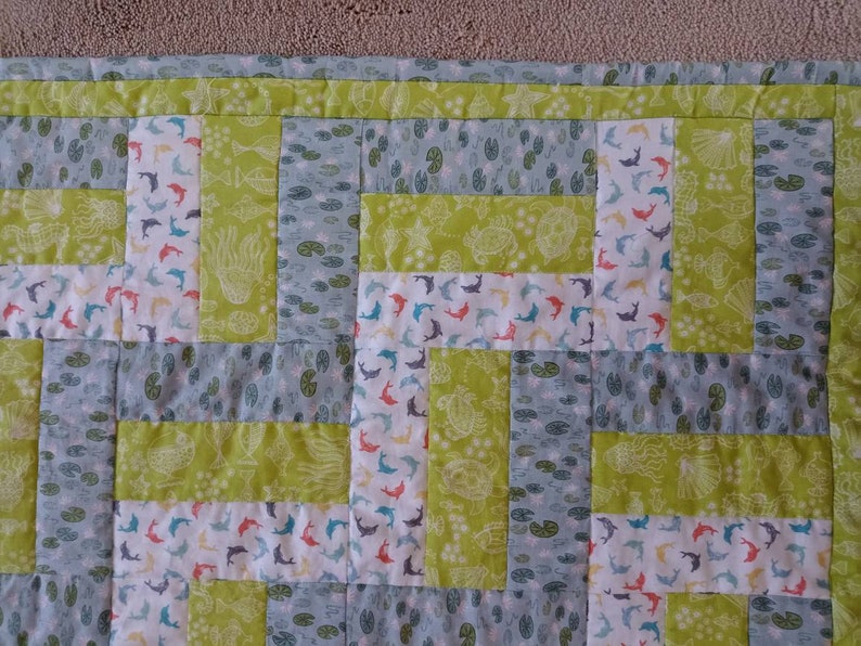 Quillow, Baby Quilt, Playmat, Sea Life, Blue Green & White, 51" X 39 ...
