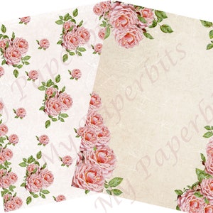 DIGITAL, Vintage Shabby Pink Rose ,pink Rose, Digital Junk Journal Kits ...
