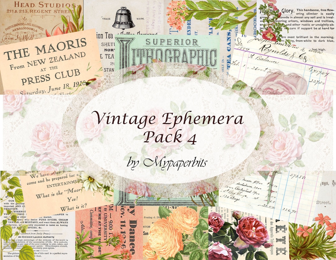 Vintage Digital Ephemera, Vintage Ephemera, Floral Ephemera, Journaling ...