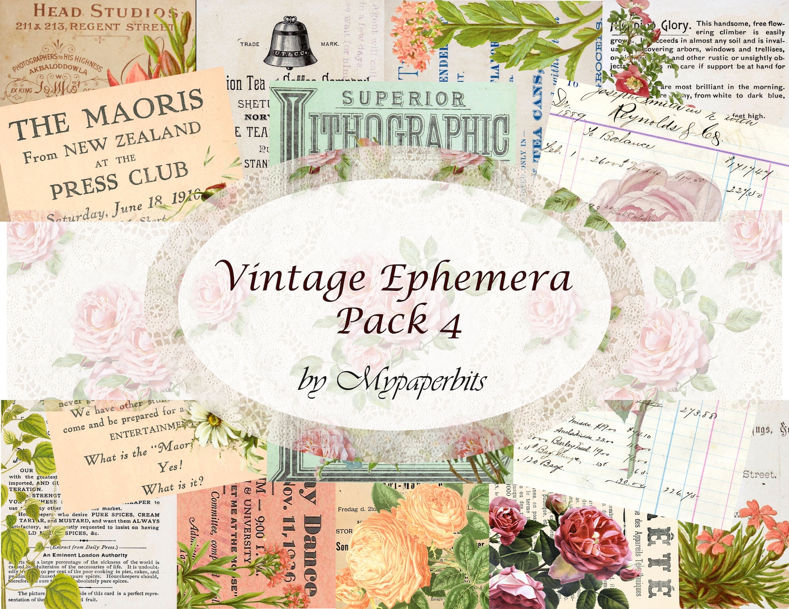 Vintage Digital Ephemera Vintage Ephemera Floral Ephemera - Etsy