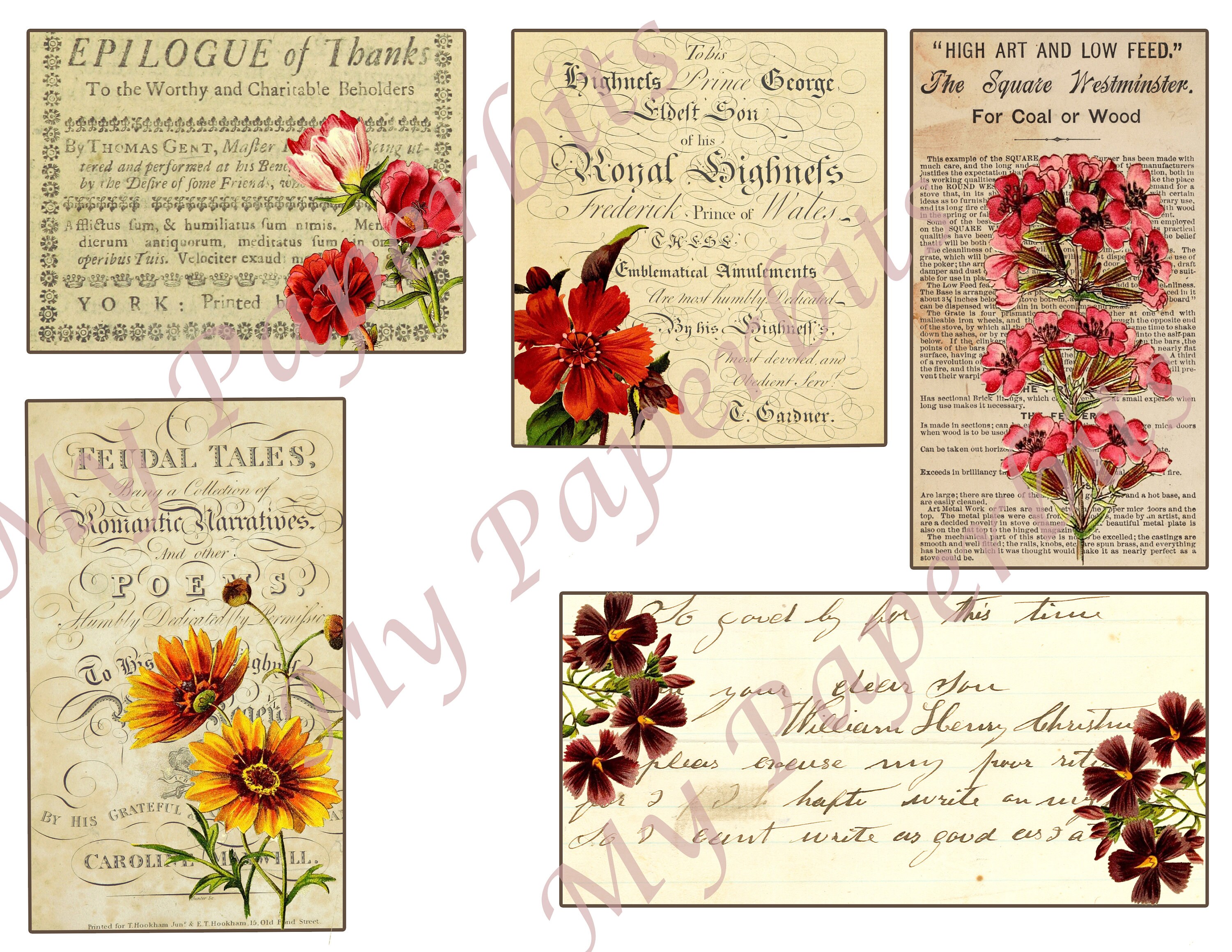 Vintage Digital Ephemera, Vintage Ephemera, Floral Ephemera, Journaling ...