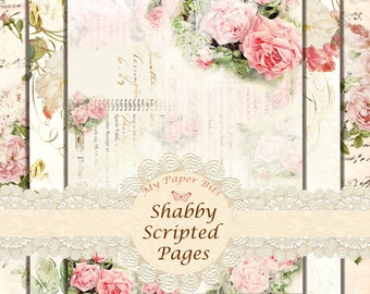 DIGITAL, Vintage Shabby Pink Rose ,pink Rose, Digital Junk Journal Kits ...