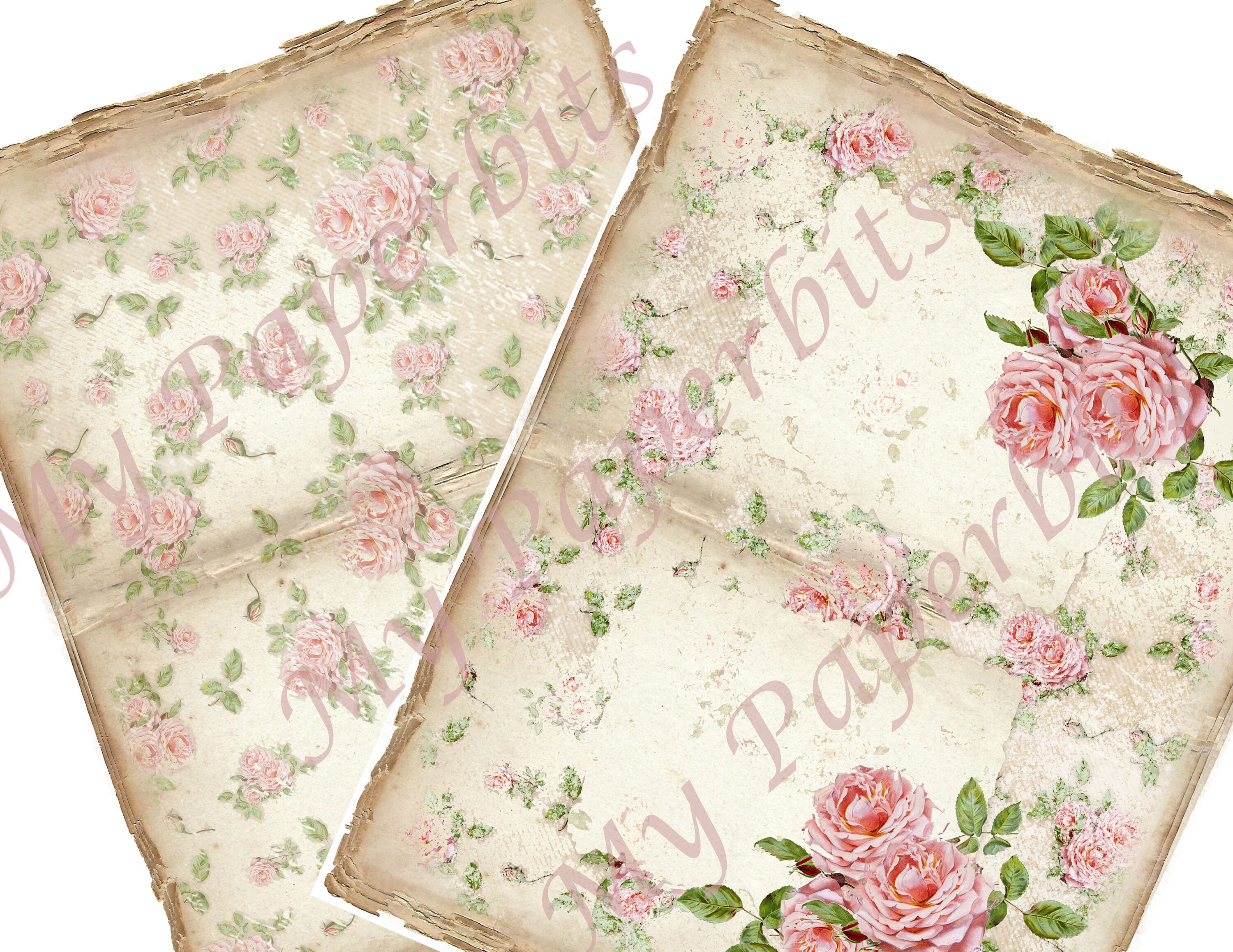 DIGITAL Vintage Shabby Pink Rose pink Rose Digital Junk | Etsy