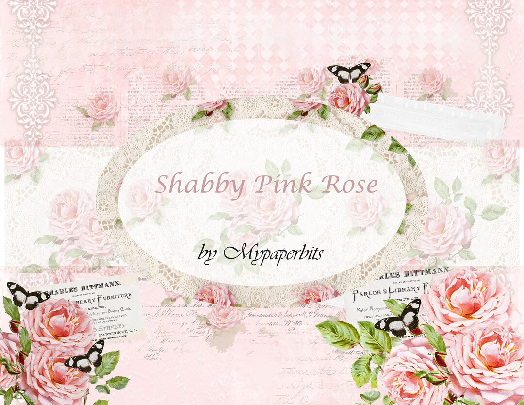 Digital,pink Rose,digital Junk Journal Kit, Digital Ephemera, Shabby ...