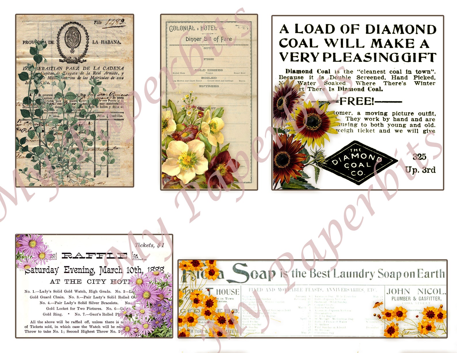 Vintage Digital Ephemera, Vintage Ephemera, Floral Ephemera, Journaling ...