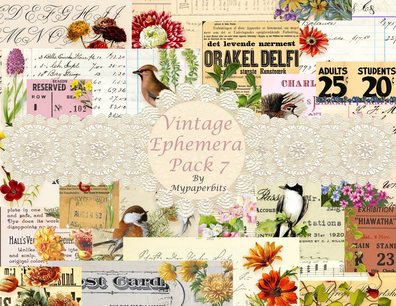 Vintage Digital Ephemera, Vintage Ephemera, Floral Ephemera, Journaling ...