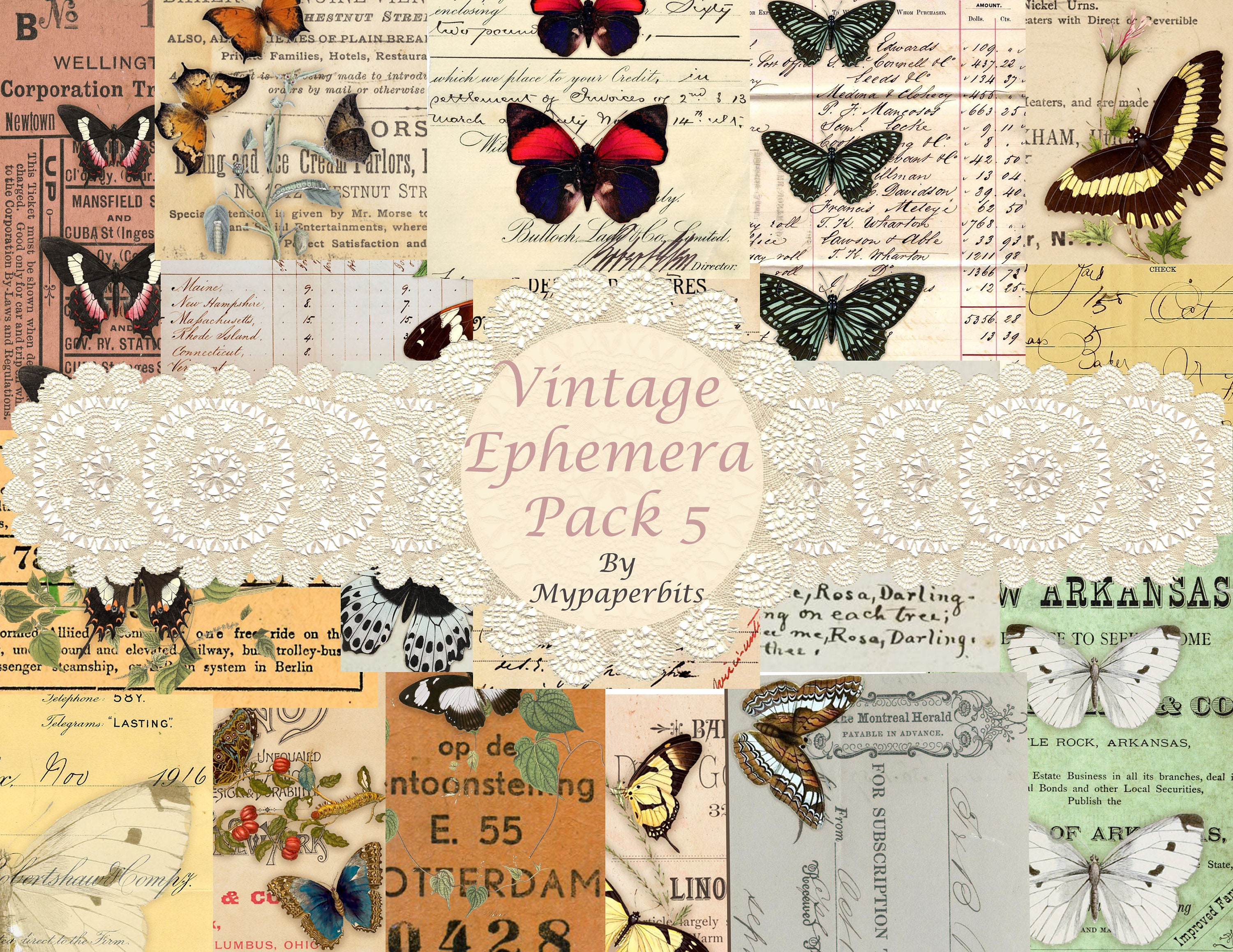 Vintage Digital Ephemera, Vintage Ephemera, Butterfly Ephemera ...