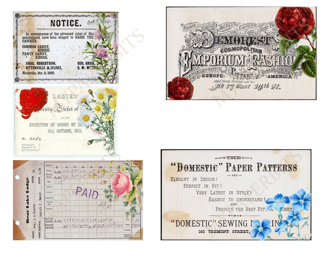 Vintage Digital Ephemera Pack 2, Vintage Ephemera, Floral Ephemera ...