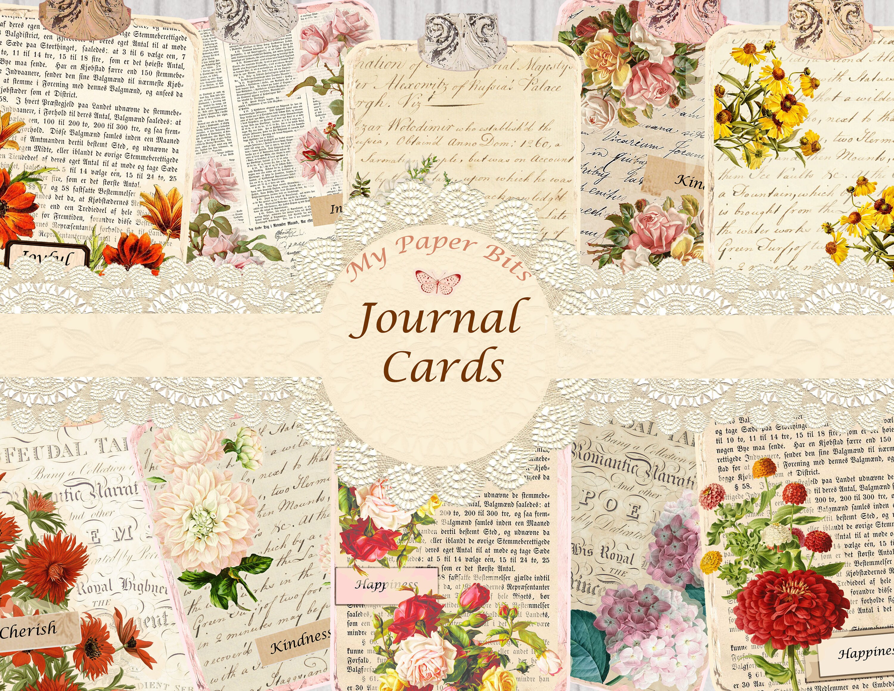 Paper Ephemera vintage ephemera digital kits script digital kit floral ...