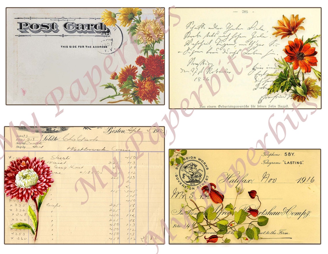 Vintage Digital Ephemera, Vintage Ephemera, Floral Ephemera, Journaling ...
