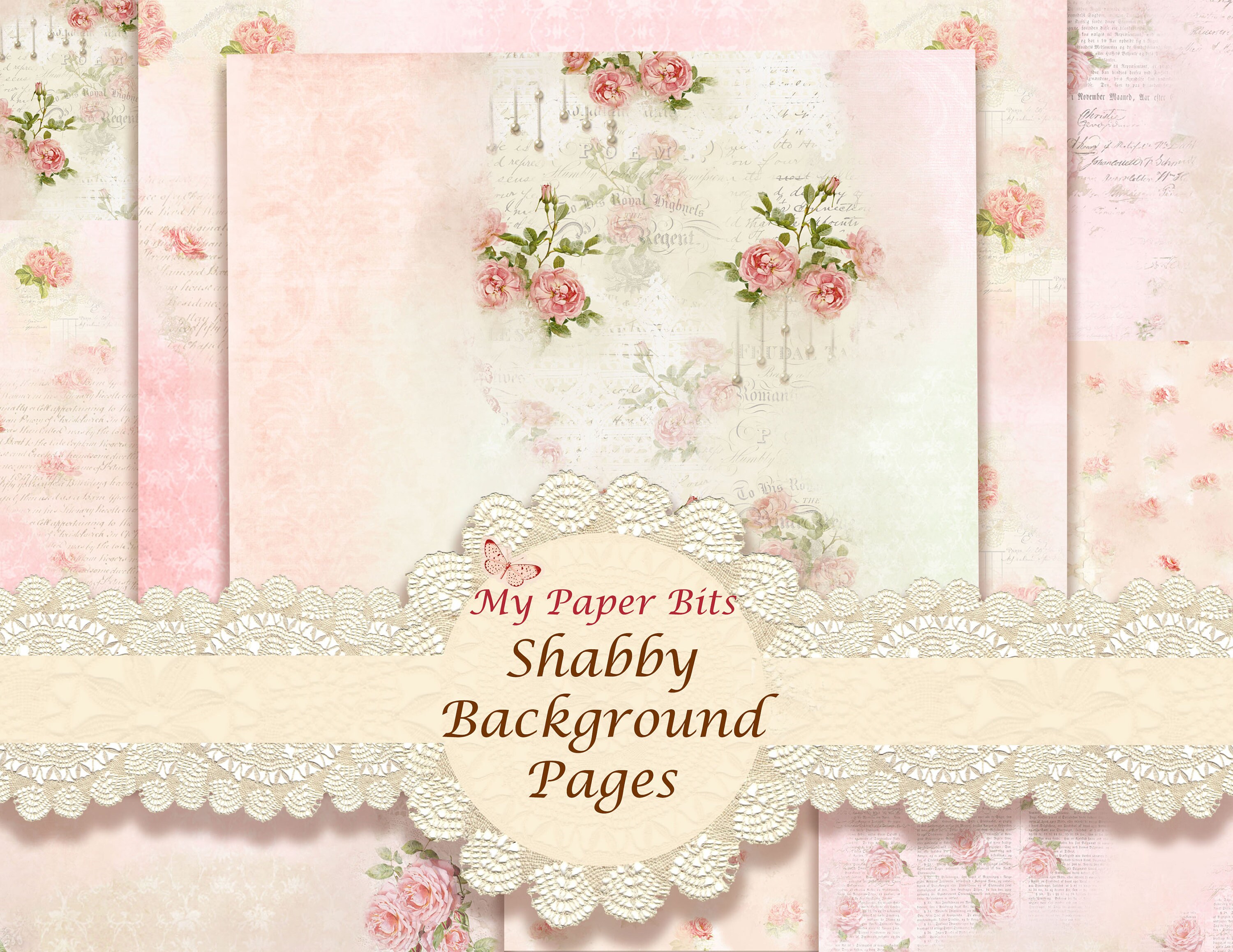 DIGITAL, Vintage Shabby Pink Rose ,pink Rose, Digital Junk Journal Kits ...