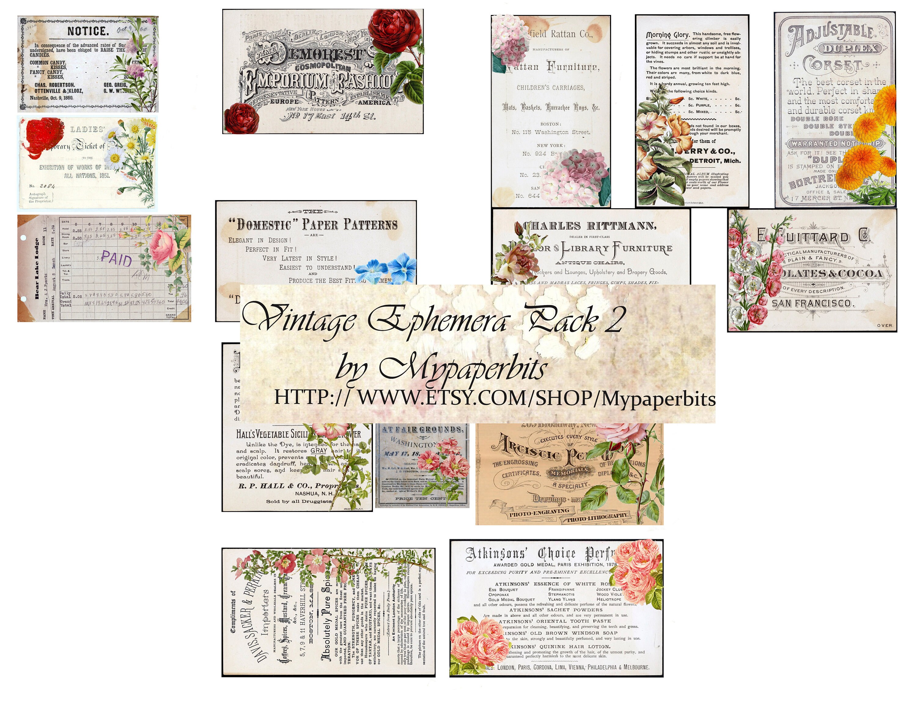Vintage Digital Ephemera Pack 2, Vintage Ephemera, Floral Ephemera ...