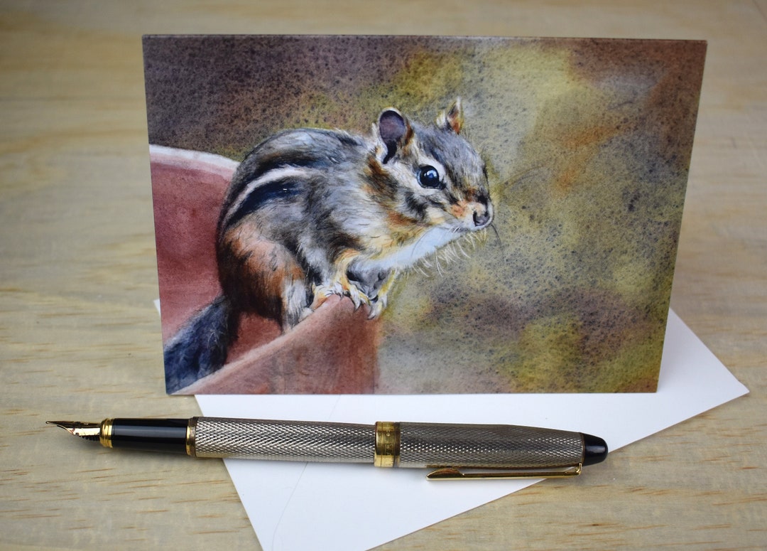 Chipmunk Portrait (C46) -- Blank Greeting Card, Watercolor, Nature, Pet ...