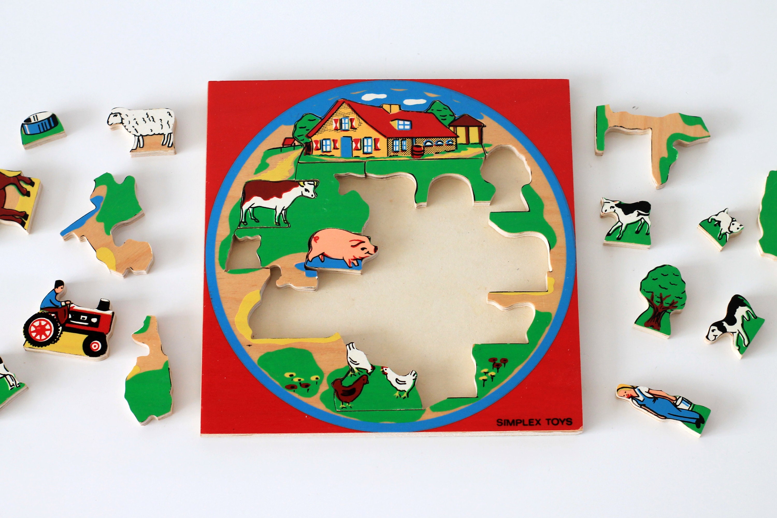 Vintage Wooden Puzzels / Simplex / Jumbo Toys / Farm Animals / - Etsy