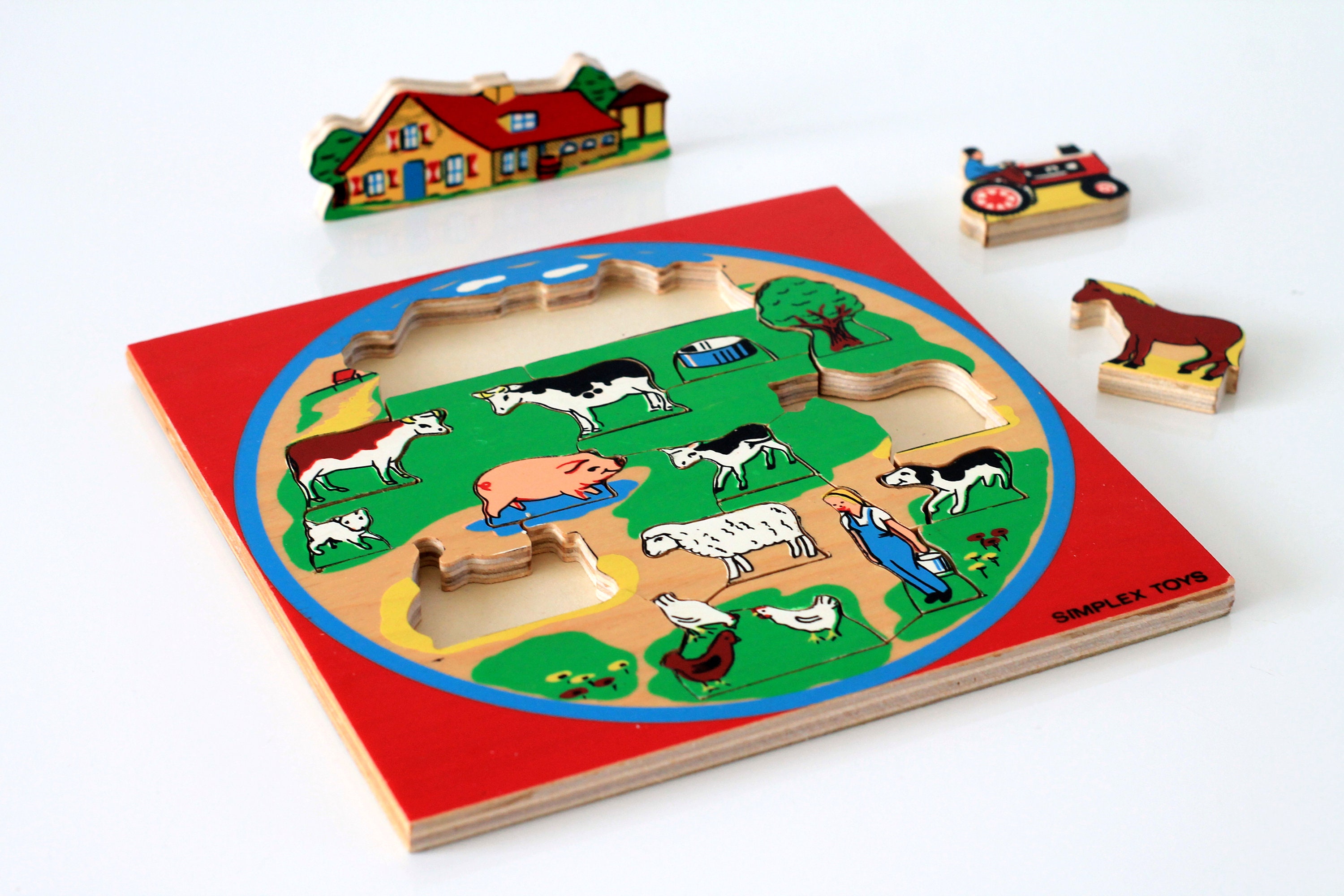 Vintage Wooden Puzzels / Simplex / Jumbo Toys / Farm Animals / - Etsy