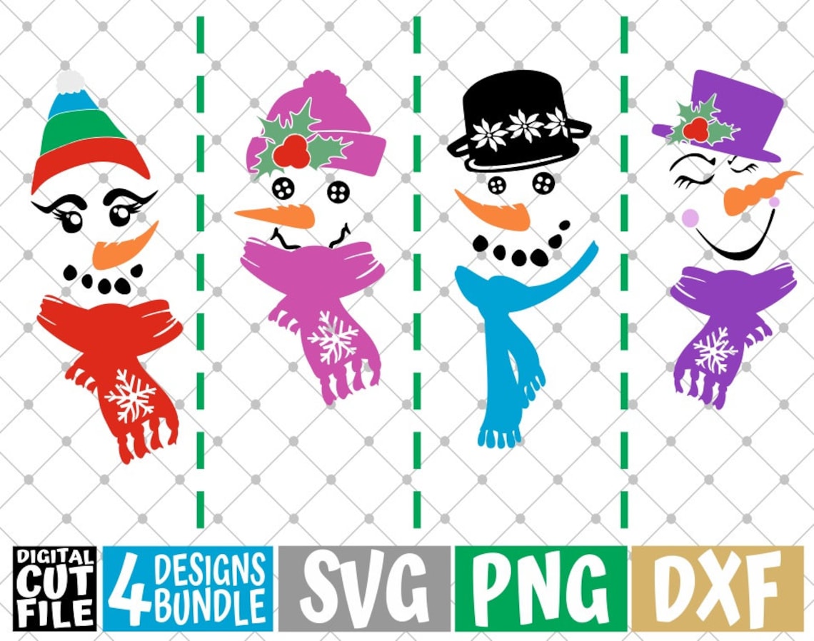 4x Snowman Face Designs Bundle Svg Christmas Svg Files | Etsy