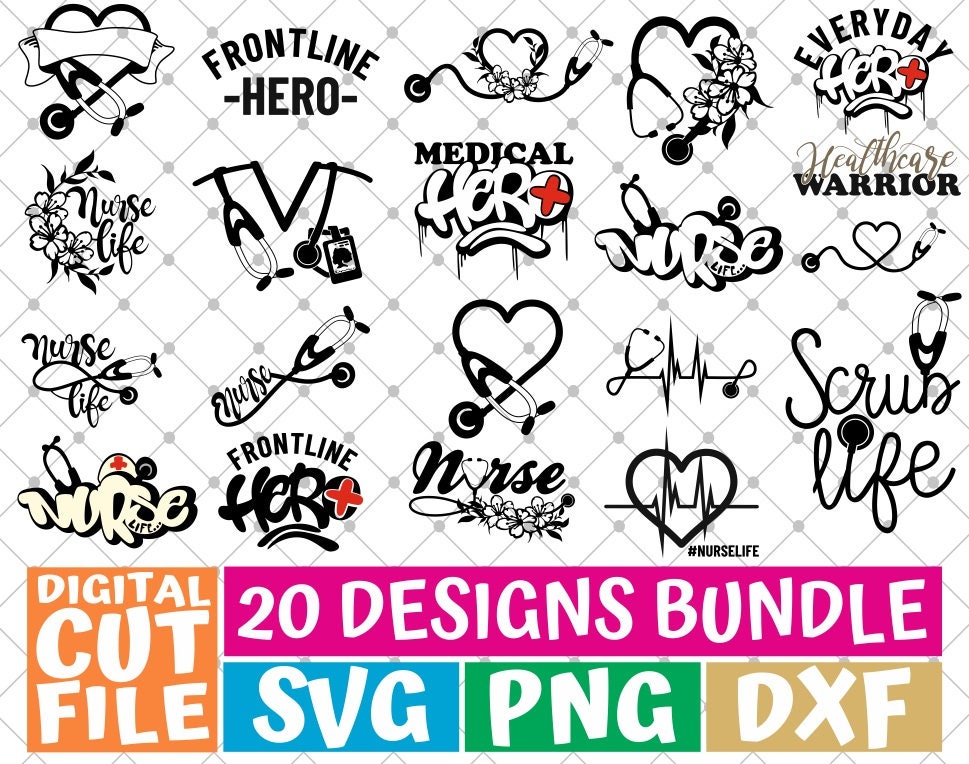 20x Nurse Designs Bundle Svg Nurse Stethoscope Svg Heartbeat - Etsy