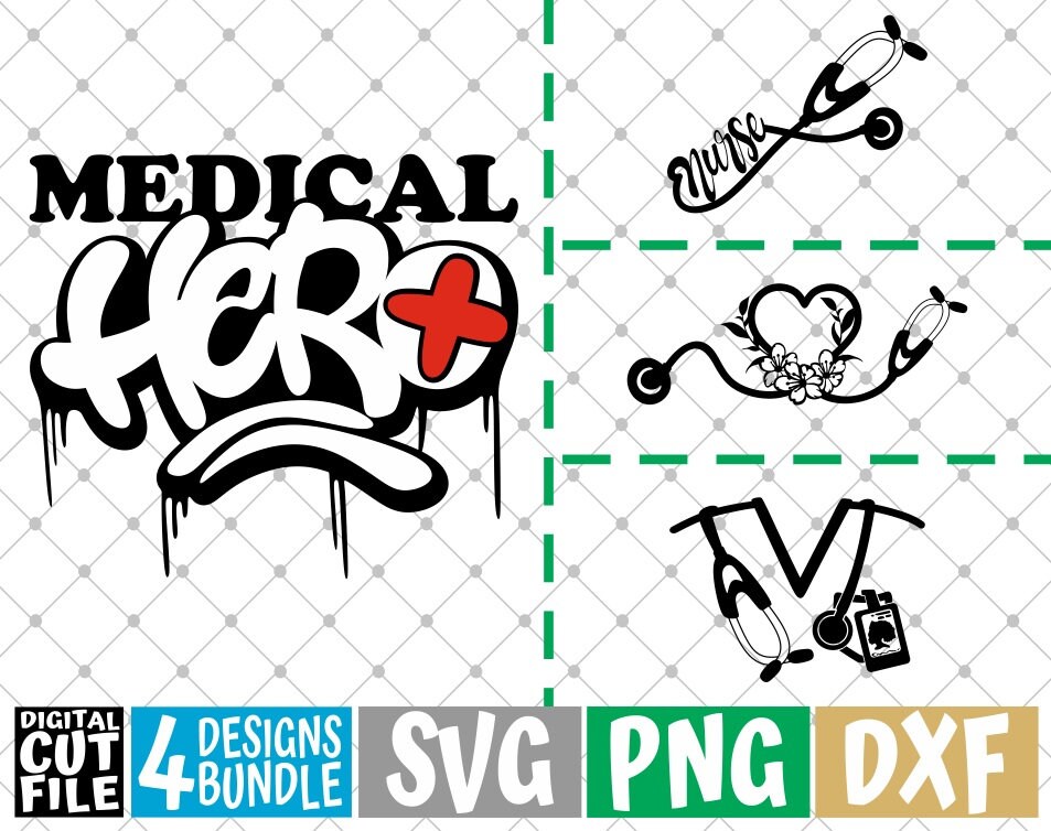 4x Medical Hero Designs Bundle svg Stethoscope svg Heartbeat | Etsy