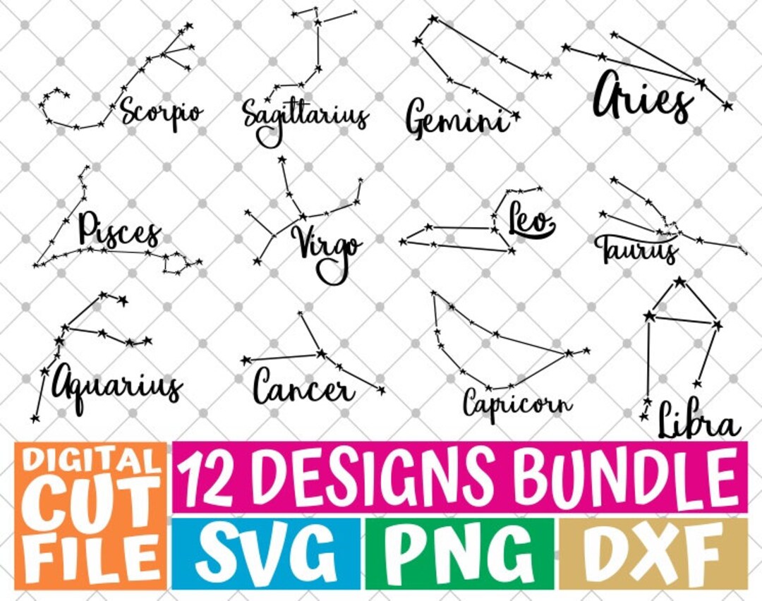 12x Zodiac Sign Bundle Svg, Horoscope Svg, Astrology Signs Svg ...