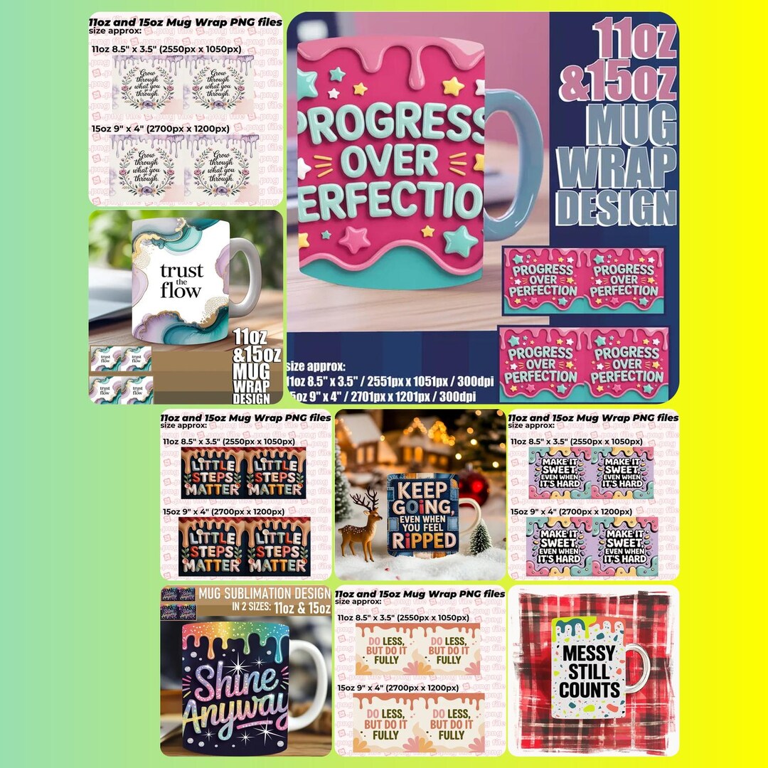 Motivational Mug Wrap Bundle | 9 PNG Sublimation Designs for 11oz ...