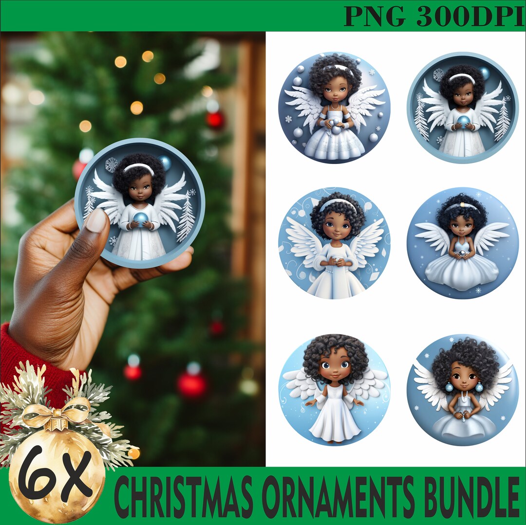 3D Christmas Ornaments Sublimation Bundle PNG, Black Angel Girl PNG ...