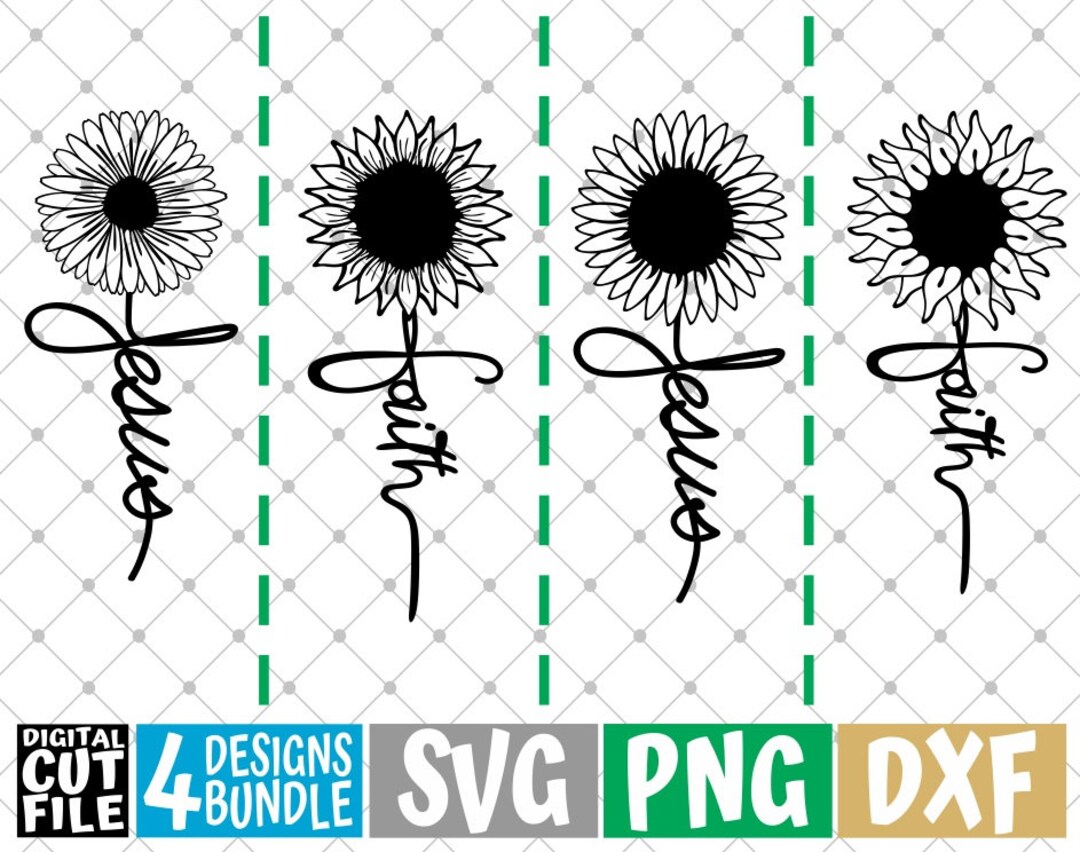 4x Sunflowers Designs Bundle Svg, Flower Svg, Faith Svg, Jesus Svg ...