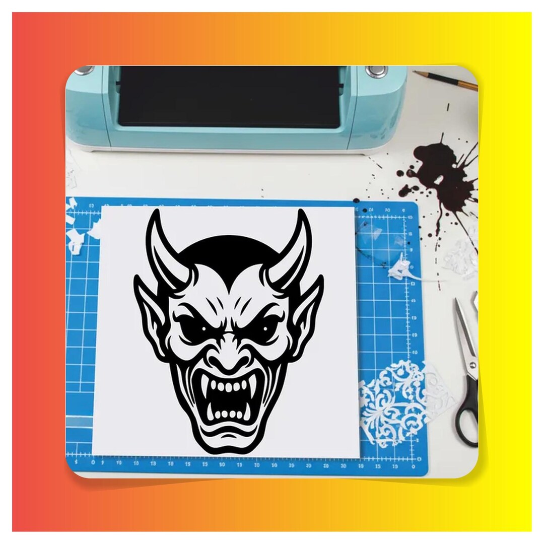 Devil Face SVG Cut File | Evil Demon Head EPS PNG Vector for Cricut and ...