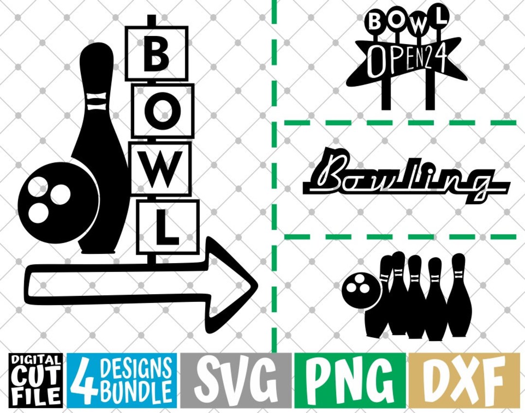 4x Bowling Designs Bundle Svg, Bowling Pin Svg, Bowl Svg, Game Svg ...
