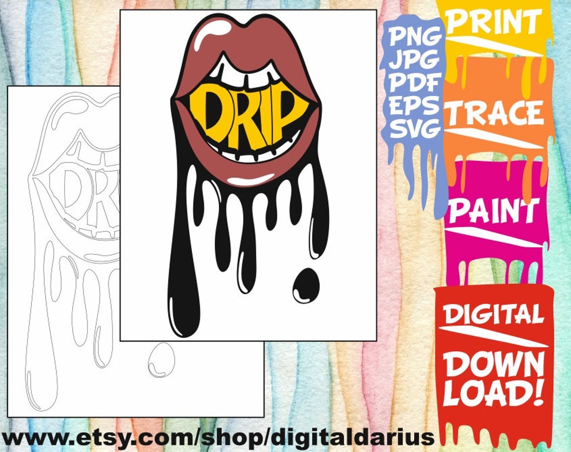Drip Coloring Pages Red Lips Svg Dripping Lips Svg Woman - Etsy