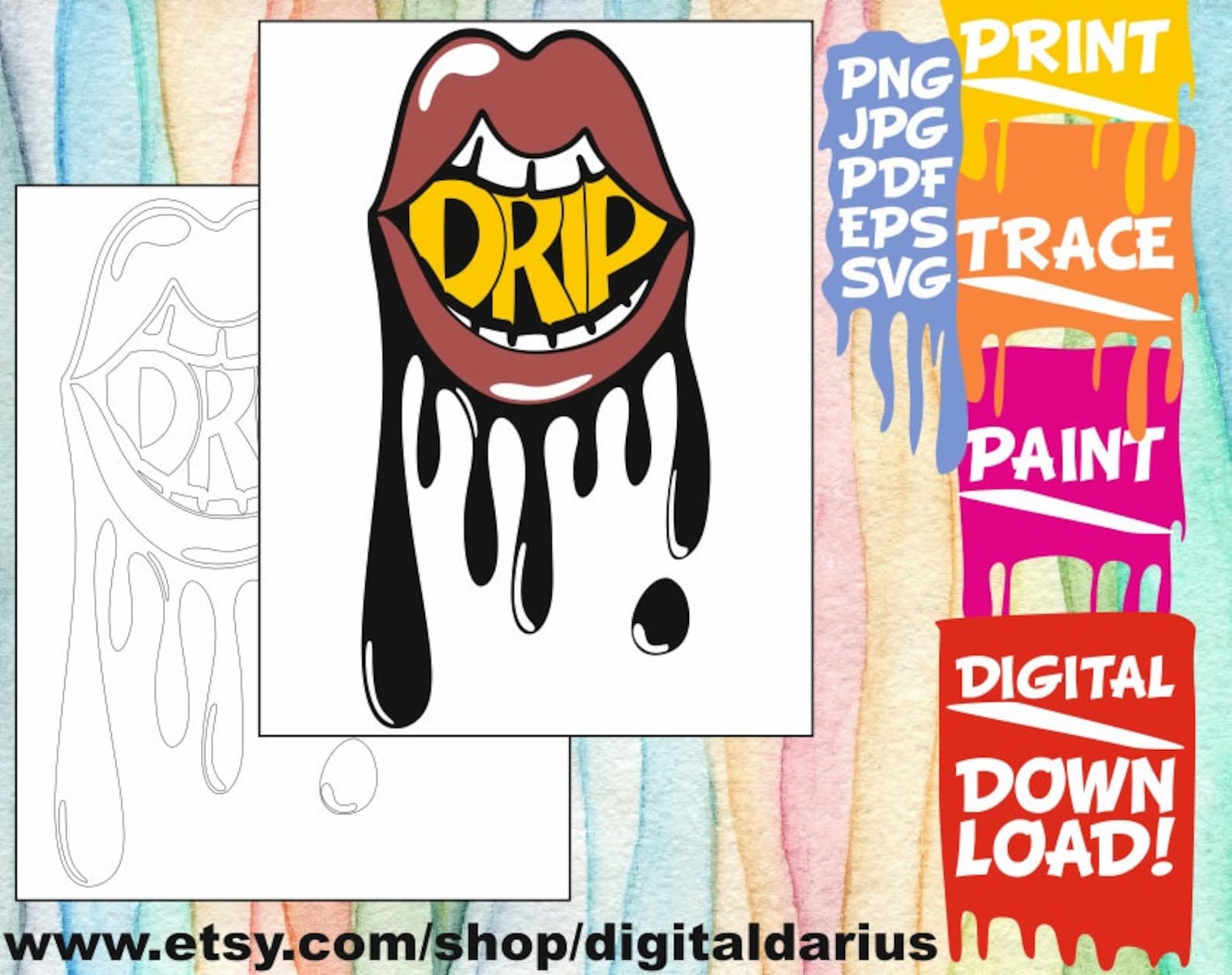 Drip Coloring Pages Red Lips Svg Dripping Lips Svg Woman - Etsy