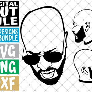 9x Bald Man Designs Bundle Svg, Short Beard, Black Man, Afro Man Svg ...