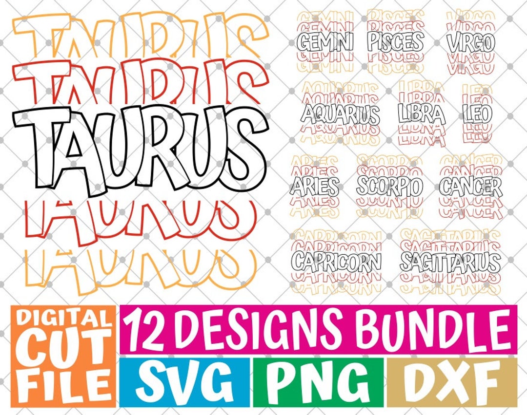 12x Zodiac Sign Bundle Svg, Horoscope Svg, Astrology Svg, Words Svg ...