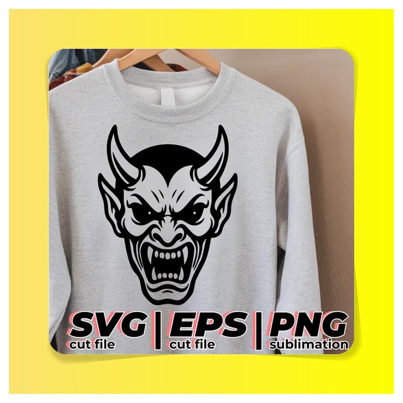 Devil Face SVG Cut File | Evil Demon Head EPS PNG Vector for Cricut and ...