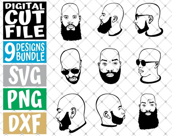 9x Bald Man Designs Bundle Svg Short Beard Black Man Afro - Etsy