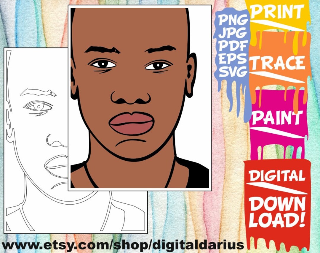 Afro Man Coloring Pages, Melanin Svg, Bald Svg, Printable Adult ...