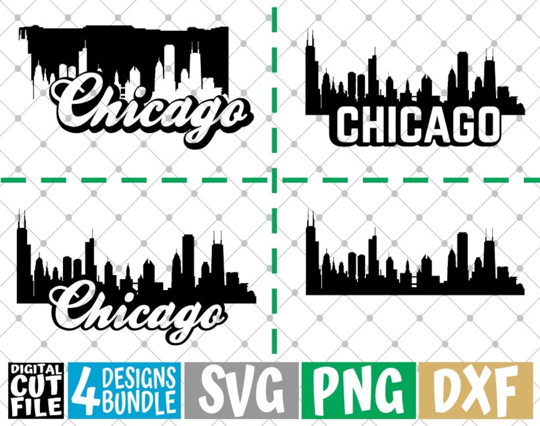 4x Chicago Design Bundle Svg, Chicago Skyline Svg, City Svg, Skyscraper ...