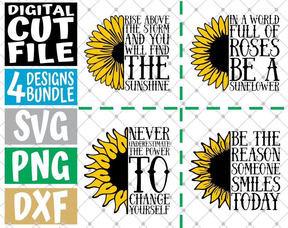 4x Sunflowers Quotes Designs Bundle Svg Yellow Flower Garden - Etsy