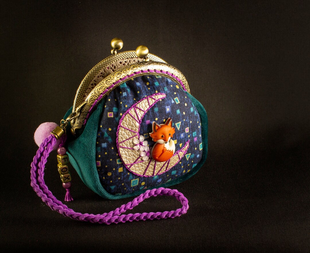 Fox Clasp Purse Small Purse With Emerald Velvet Fox and Moon Purse With ...
