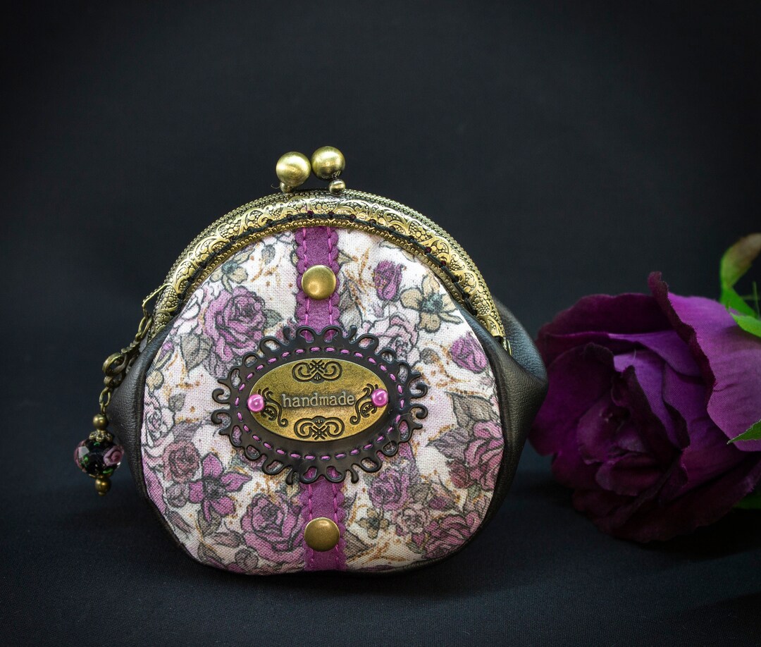 Goth Cottagecore Coin Purse Kiss Lock Mini Purse With Purple Roses ...