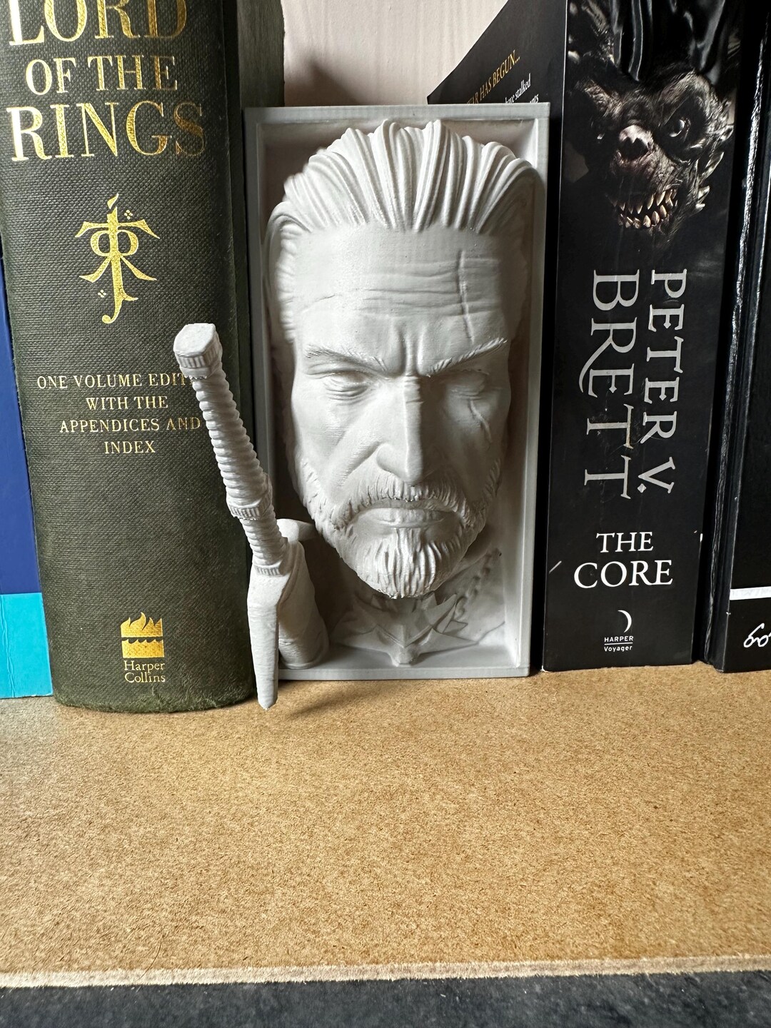 White Wolf-inspired Bookend — 3D Printed Fantasy Hunter Bust With Sword ...