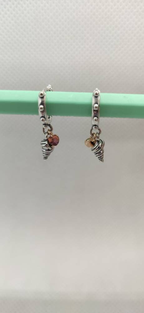 925 Sterling Silver Beach Seashell With Heart Small Ear Hoops | Etsy