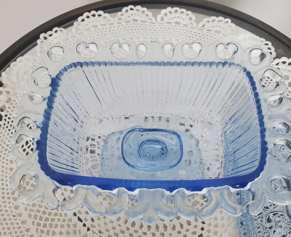 Vintage Indiana Glass sky Blue Lace Edge Footed - Etsy