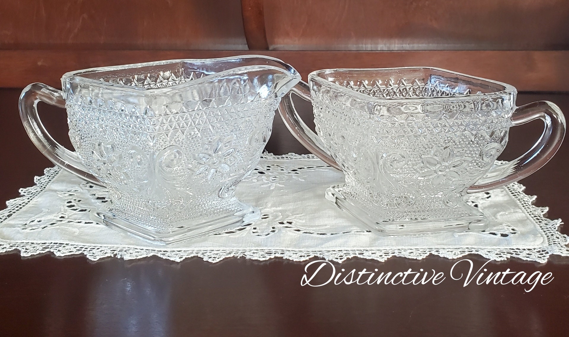 Vintage-tiara Clear Depression Glass Creamer and Sugar Diamond - Etsy