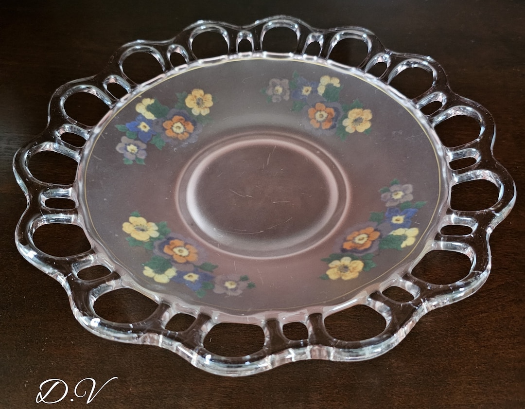 Vintage Depression Glass Open Lace Pink Satin Glass With Flowers - Etsy