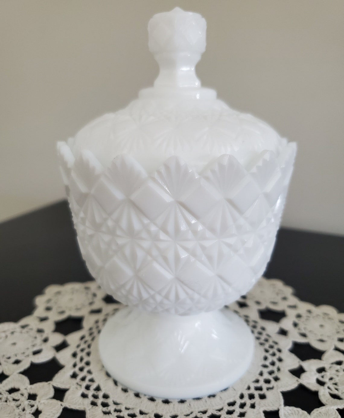 Vintage Indiana Glass Diamond Pattern Milk Glass Footed | Etsy